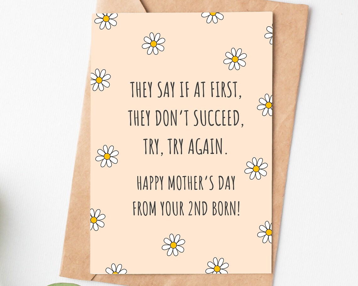 Funny Mothers Day Card From Second Born, Sarcastic Mothers Day Gift ...