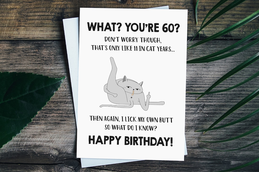 Funny 60th Birthday Card, 60th Cat Birthday Card for Cat Mom Cat Dad ...