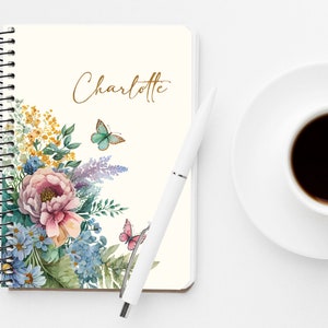 Personalized Spiral Notebook, Custom Name Journal, Floral Diary ...