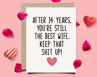 14th Anniversary Card for Husband, Funny 14 Year Anniversary Card, Cute ...
