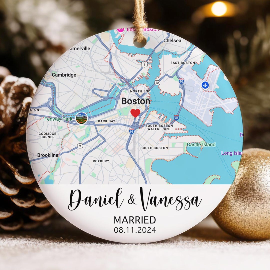 Custom Map Ornament, Personalized Newlyweds Gift, Married Ornament ...