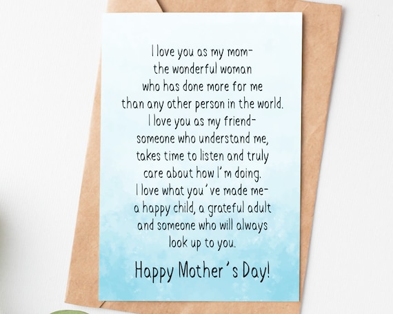 I Love You Card for Mom Mothers Day Card From Daughter Mom - Etsy
