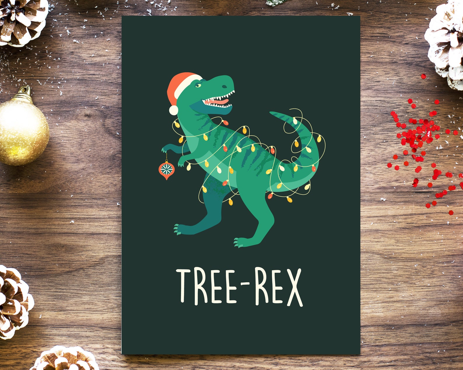T-rex Funny Christmas Card Dinosaur Christmas Tree Holiday - Etsy