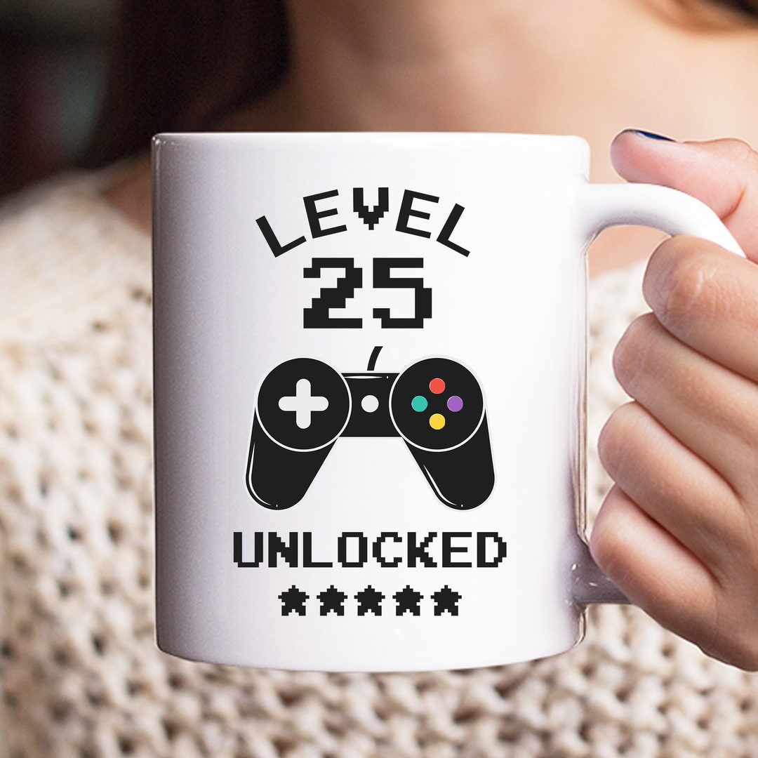 25th Birthday Gift for Him Her, Level 25 Unlocked Funny Gaming Mug ...