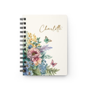 Personalized Spiral Notebook, Custom Name Journal, Floral Diary ...