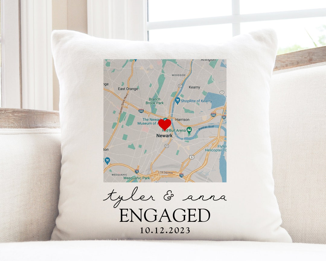 Engagement Pillow Gift, Custom Map Pillow Cover, Personalized Throw ...
