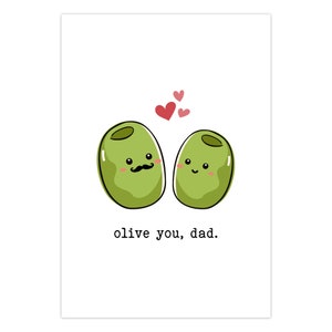 Olive You Dad Pun Card, Funny Fathers Day Card From Daughter, Dad ...