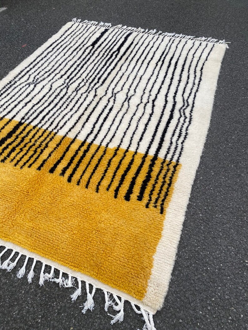 Dark Yellow Black White Floor Boho Chic Rug Handmade Carpet - Etsy