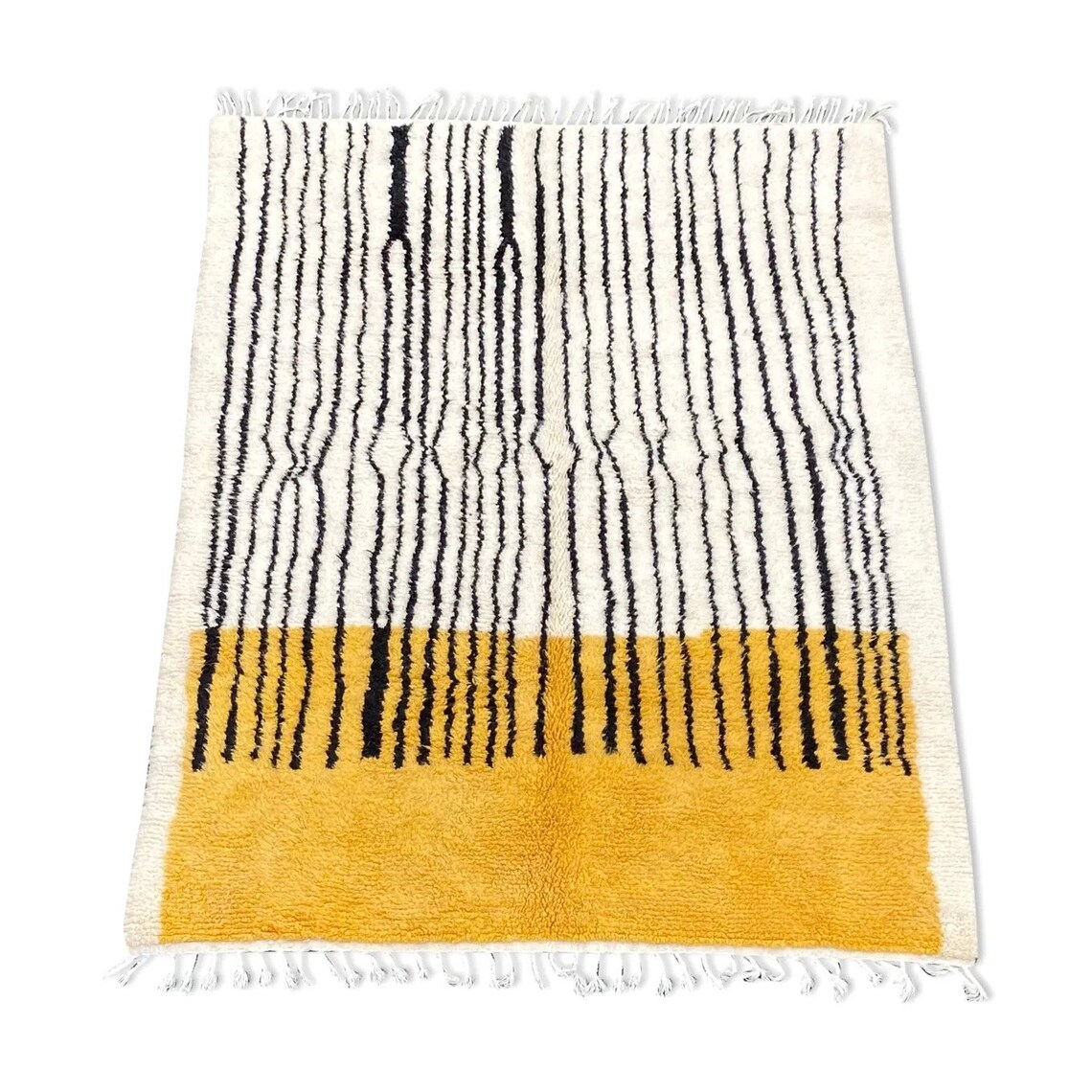 Dark Yellow Black White Floor Boho Chic Rug Handmade Carpet - Etsy