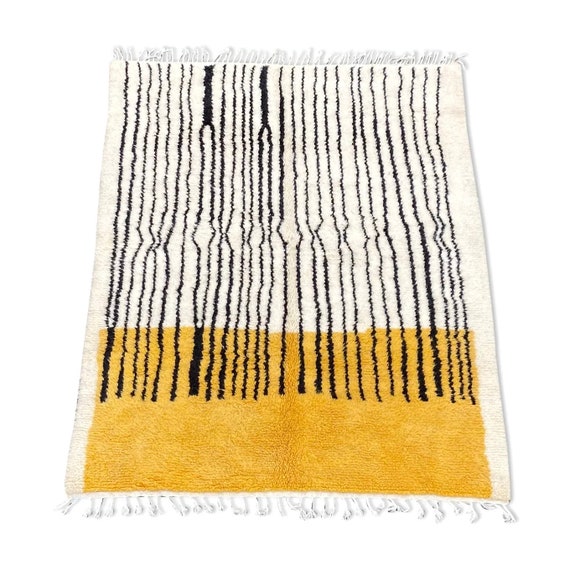 Dark Yellow Black White Floor Boho Chic Rug Handmade Carpet - Etsy