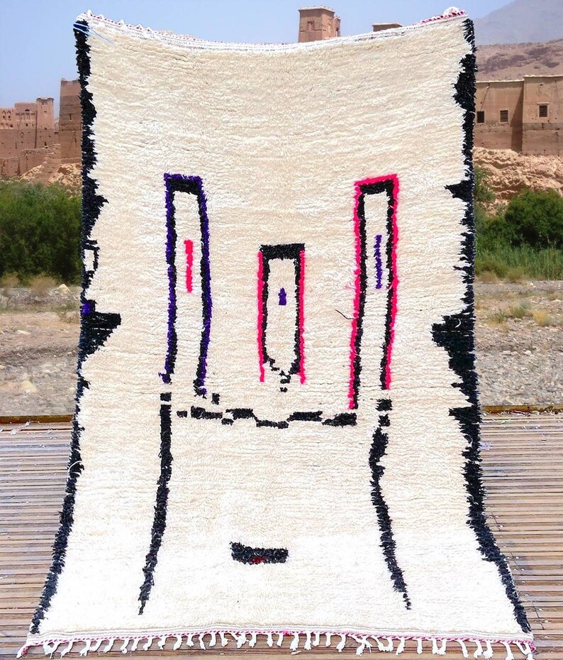 4x6 5x8 and 8x10 Rugs Abstract Castle Design Rug Handmade Moroccan ...