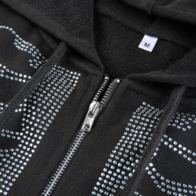 Y2K Rhinestone Skeleton Hoodie Zip up Trendy Oversized Designer Sweatshirt - Etsy