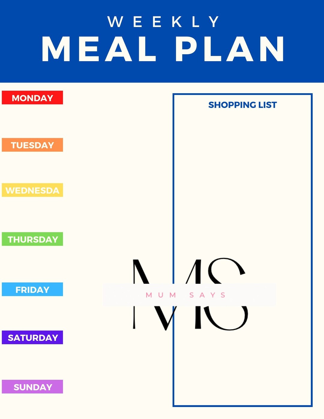 Rainbow Weekly Meal Plan Template - Etsy Australia