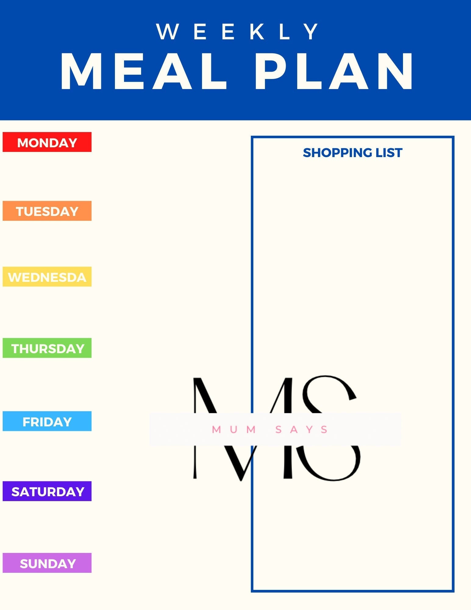 Rainbow Weekly Meal Plan Template - Etsy