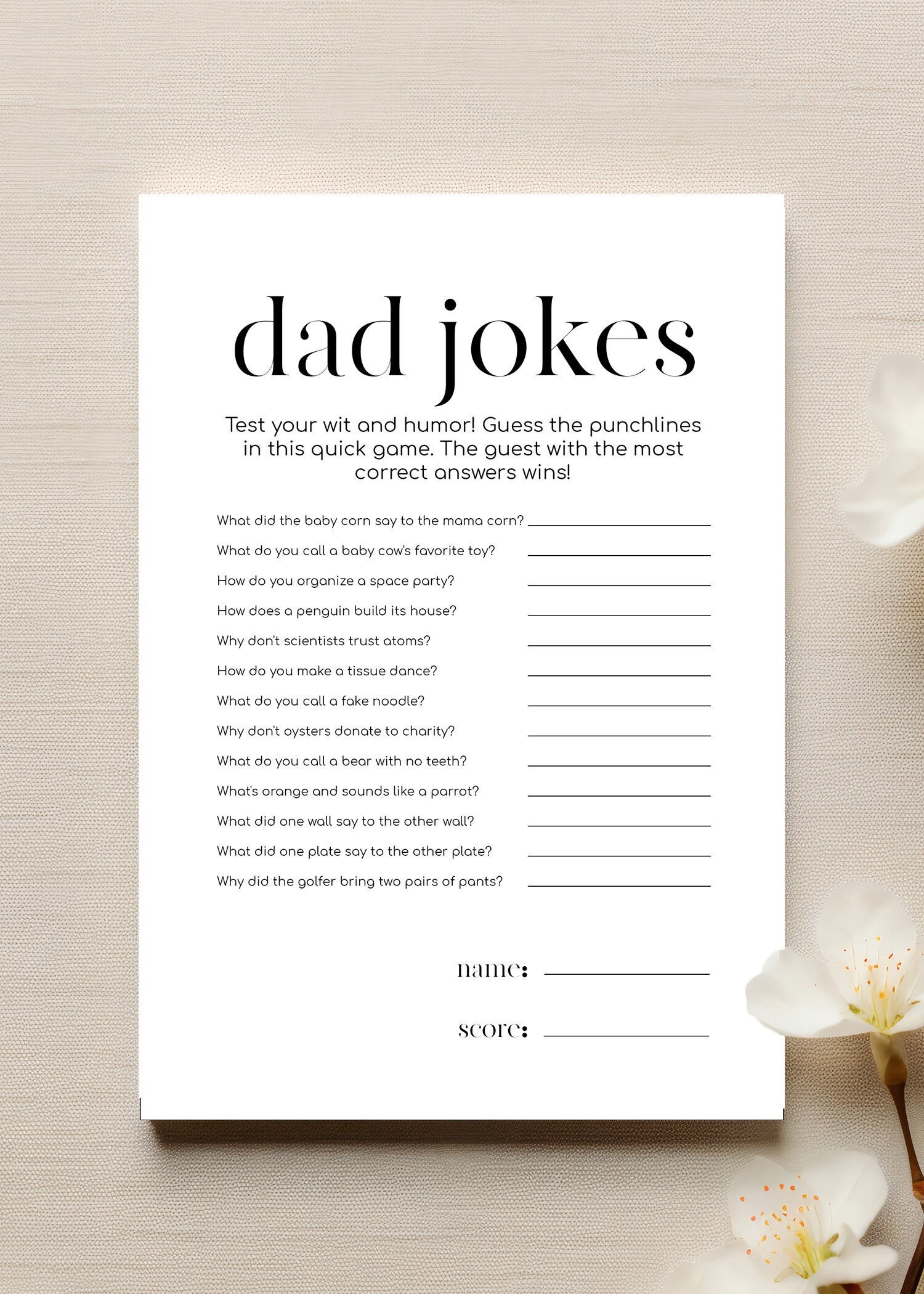 Digital Download Baby Shower Dad Jokes Game | Printable Baby Shower ...