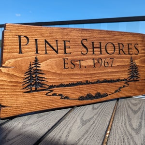 Personalized Rustic Carved Outdoor Sign With Mountains and Trees ...
