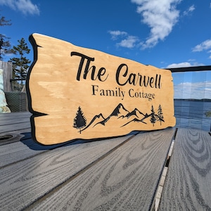 Personalized Rustic Carved Outdoor Sign With Mountains and Trees ...