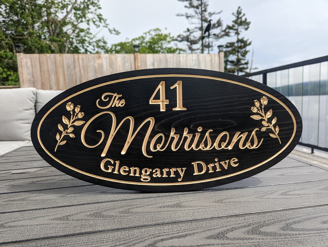 Floral Engraved Wood Address Sign - Etsy