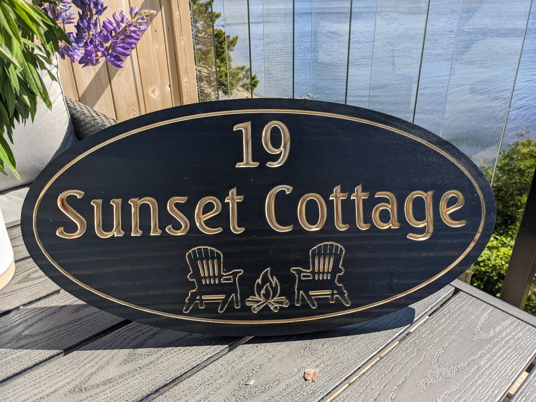 House Number Cottage Sign - Chairs and Campfire - Etsy