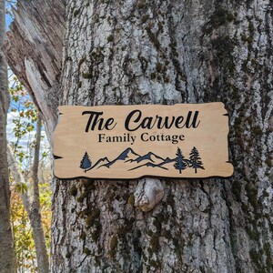 Personalized Rustic Carved Outdoor Sign With Mountains and Trees ...