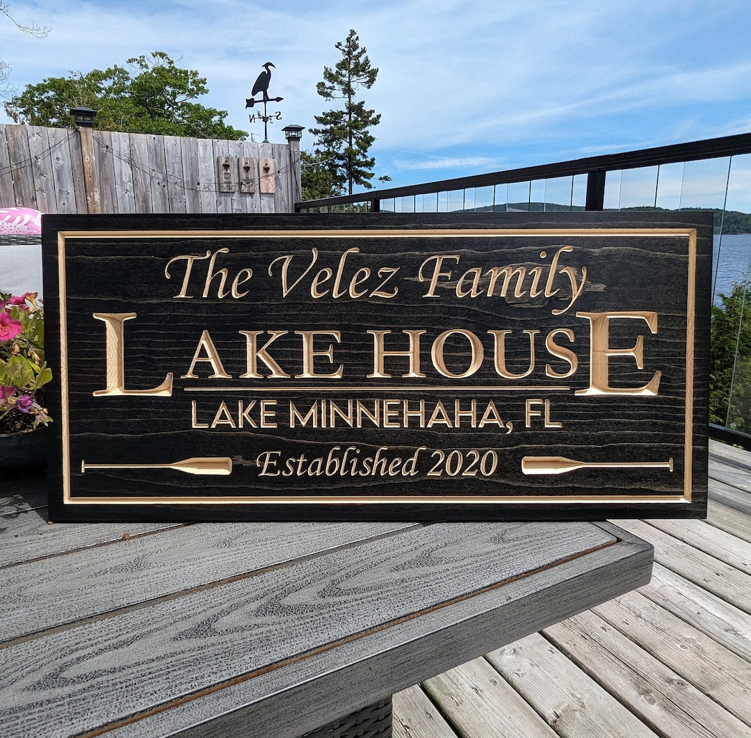 Personalized Lake House Sign: Carved Wood Outdoor Decor - Etsy