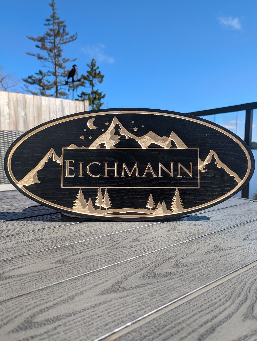 Engraved Wood Adventure Sign - Forrest Mountain Moon & Stars - Etsy