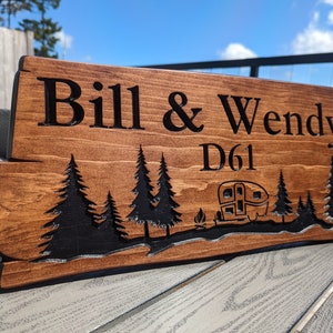 Personalized Rustic Trailer Carved Outdoor Sign With Camper and Trees ...