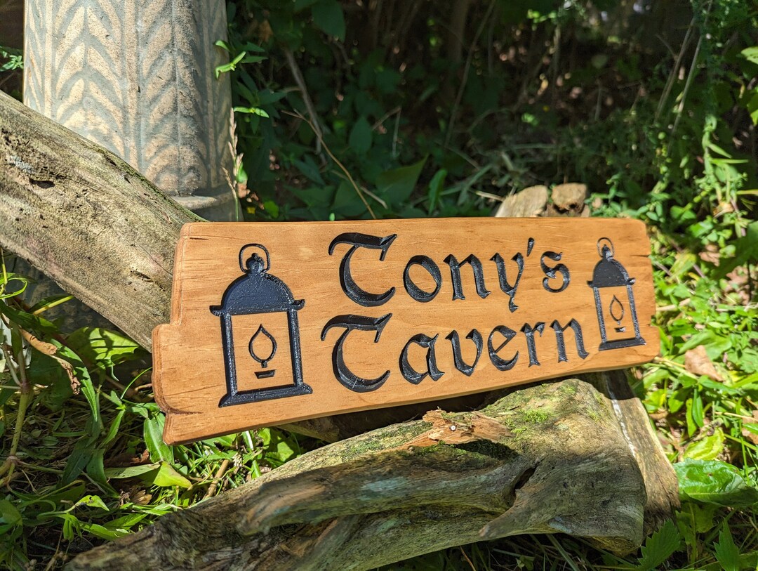 Customizable Wooden Engraved Tavern Sign With Lanterns, Perfect for ...