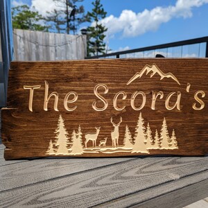 Personalized Rustic Carved Outdoor Sign With Mountain Trees Deer ...