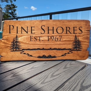 Personalized Rustic Carved Outdoor Sign With Mountains and Trees ...