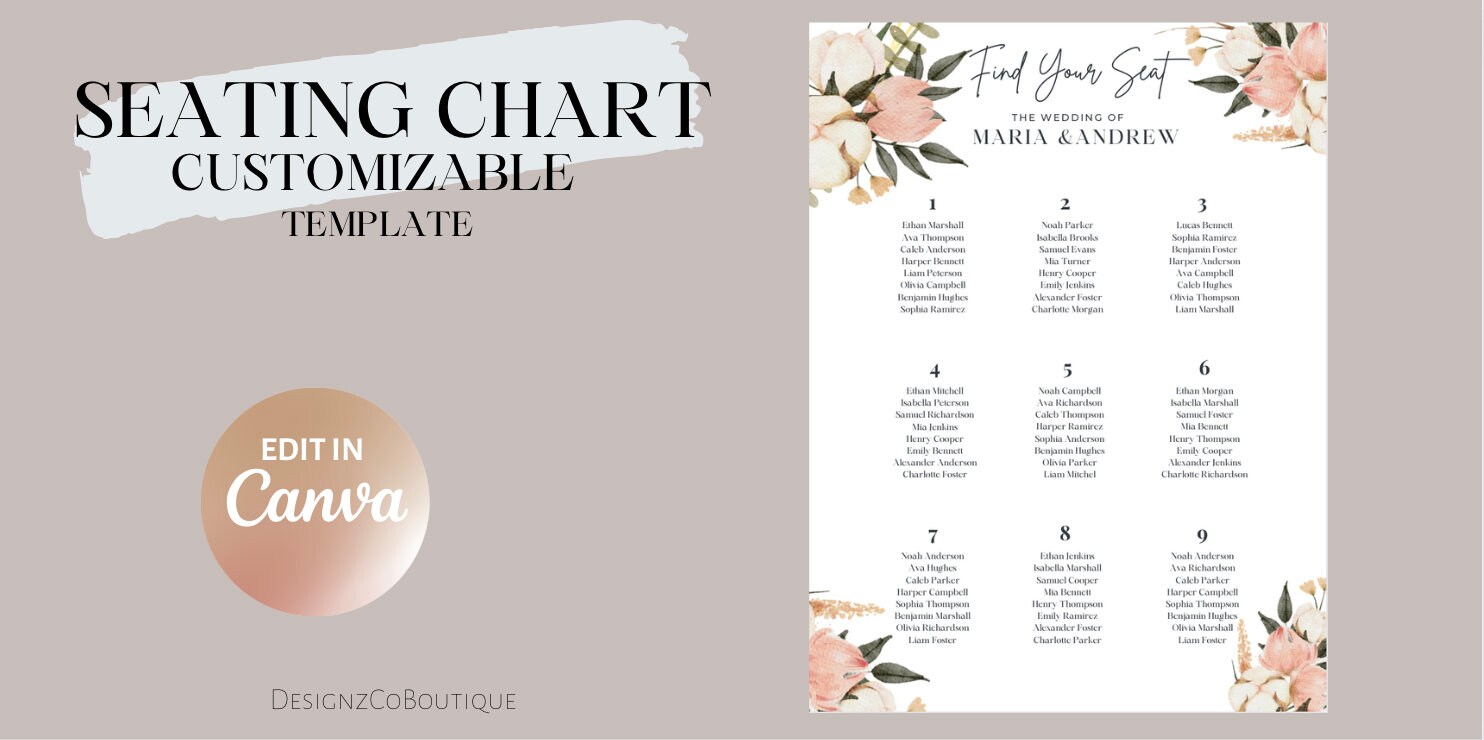 Seating Chart Template Editable Instant Download Seating - Etsy