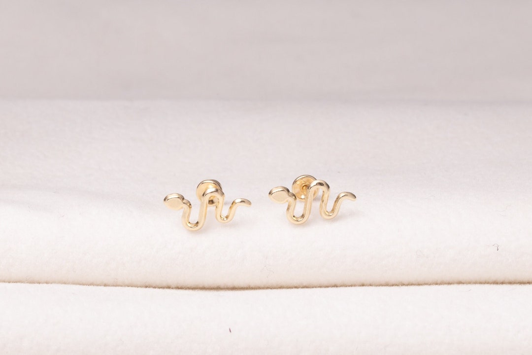 14K Solid Gold Snake Earrings - Etsy