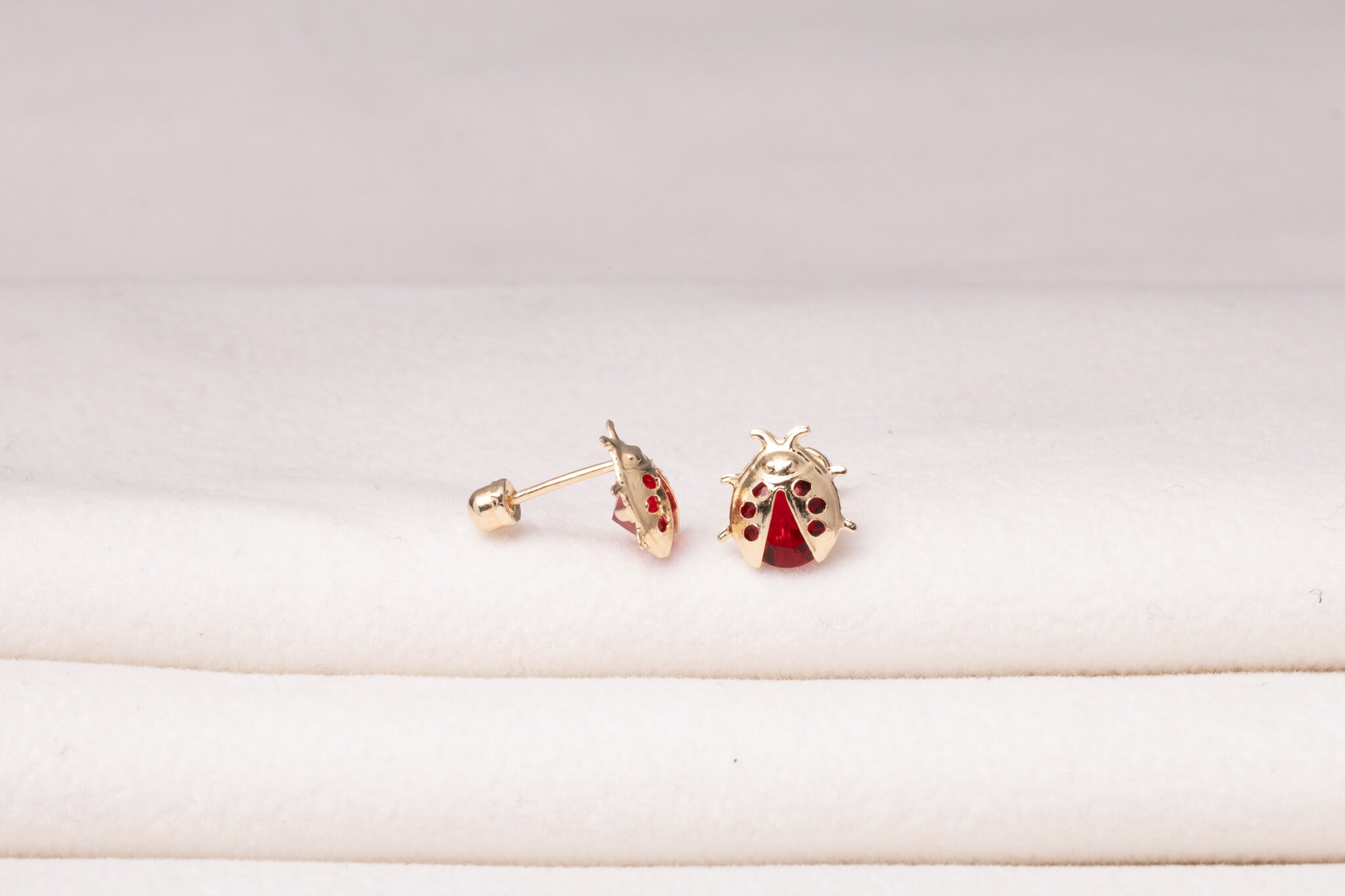 14K Solid Gold Ladybug Earrings - Etsy