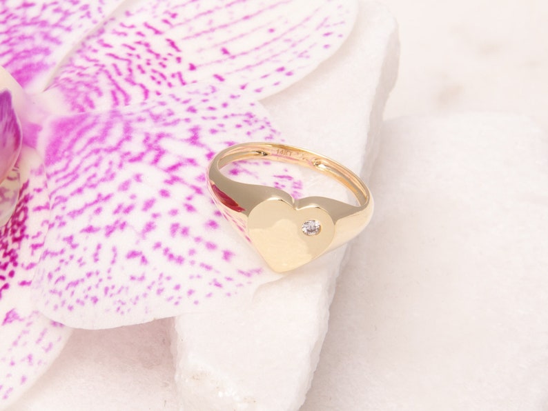 Heart Signet Ring 14K Solid Gold Custom Statement Ring CZ - Etsy