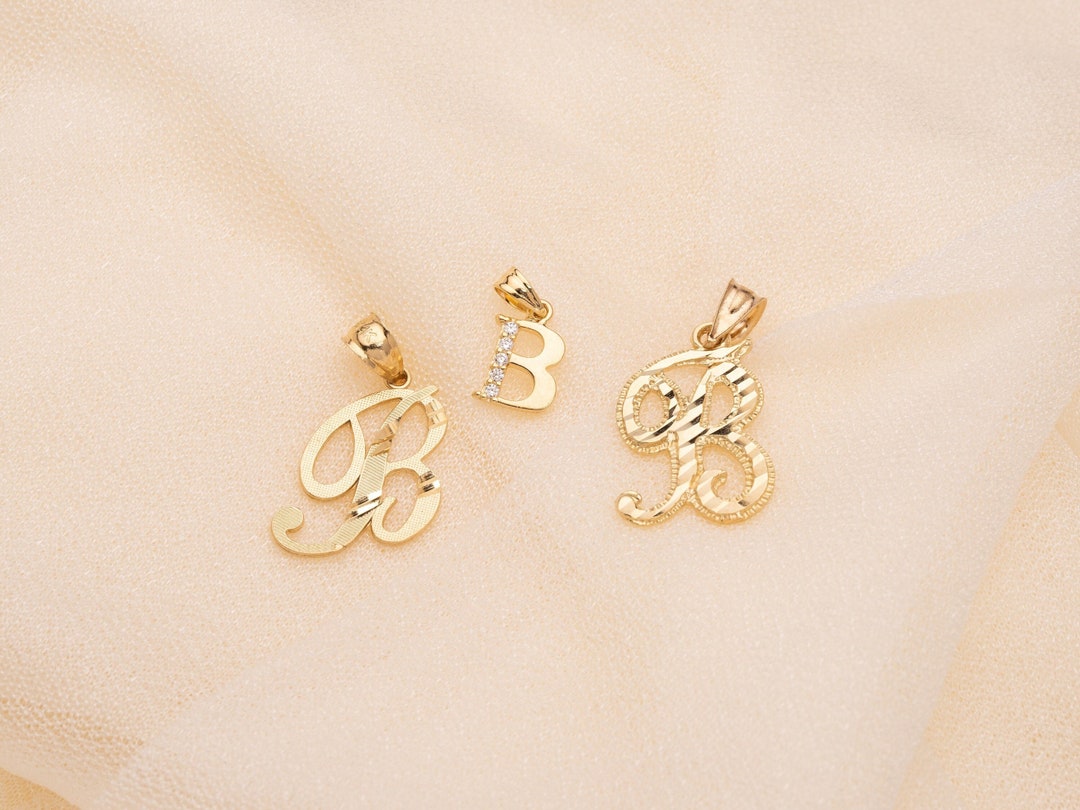 14k Solid Gold Initial B Pendant: Personalized Letter Charm - Etsy