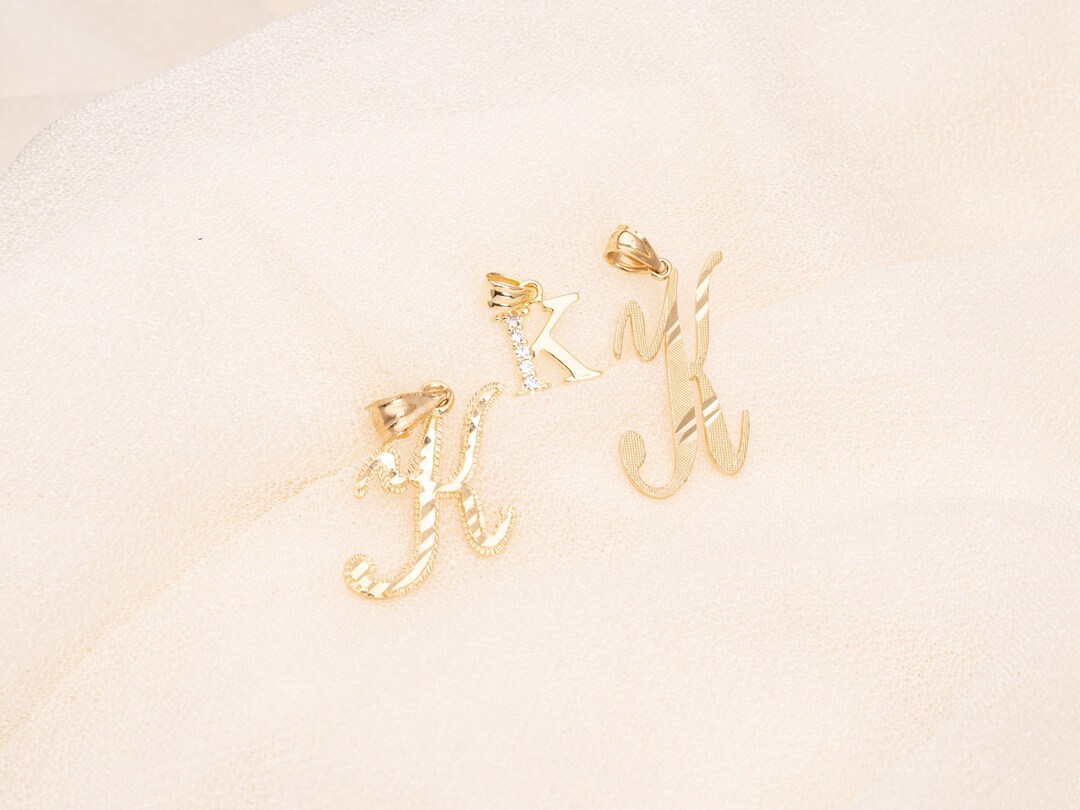 Gold Initial K Pendant, 14K Gold Initial, Letter Charms, Tiny Gold ...