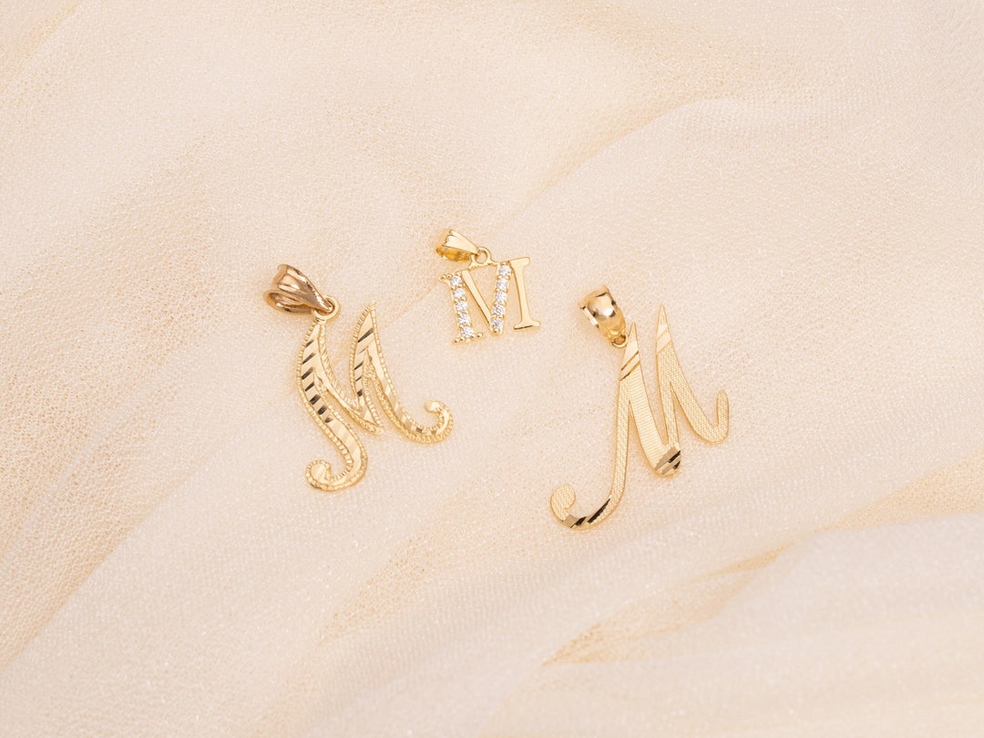 Gold Initial M Pendant, Solid Gold, Personalized Charm, Initials ...