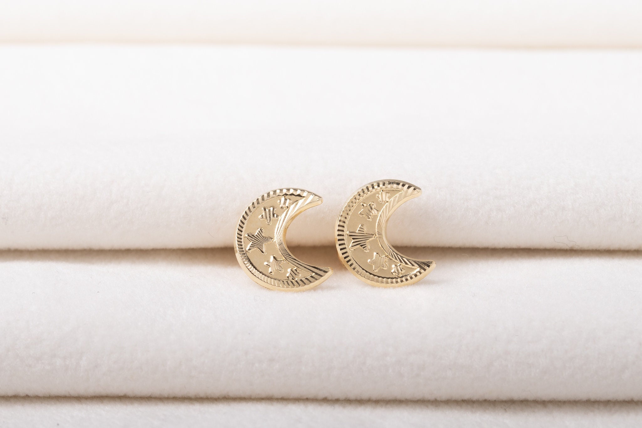 14K Solid Gold Half Moon Earrings - Etsy
