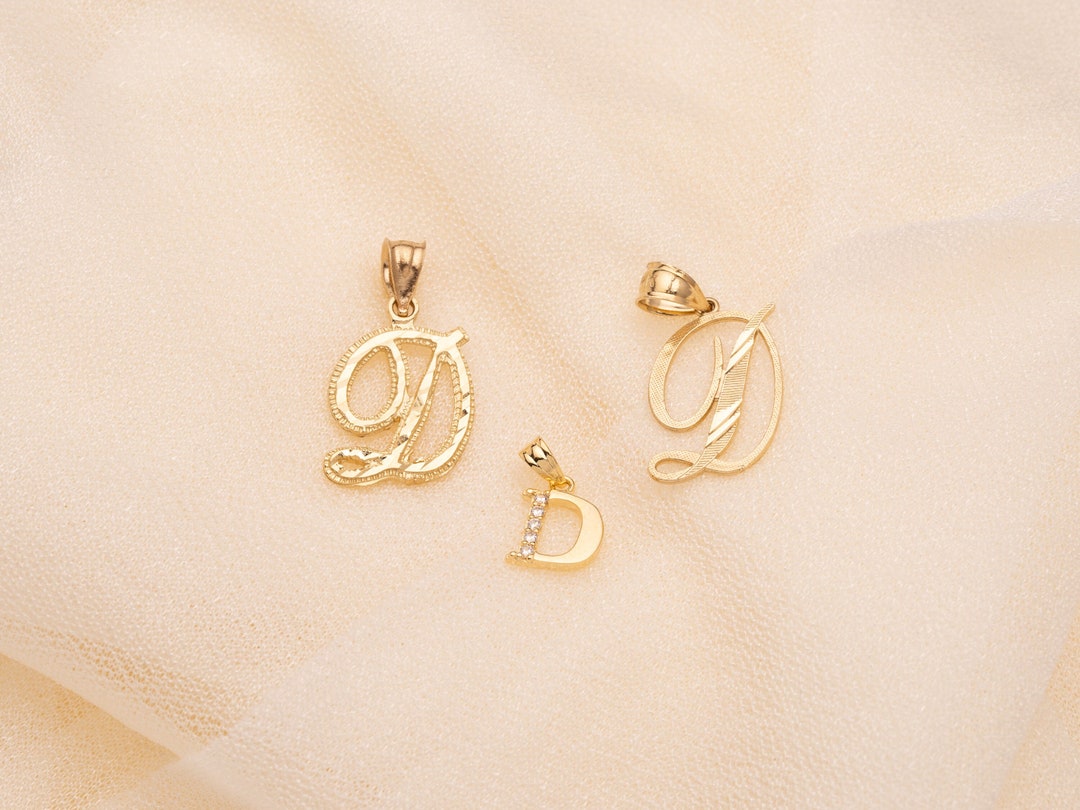 14K Solid Gold Initial D Pendant: Letter Charm - Etsy