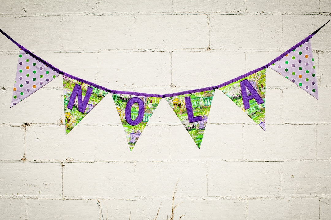 NOLA New Orleans, Mardi Gras Bunting Banner, Bunting, Fiber Art ...