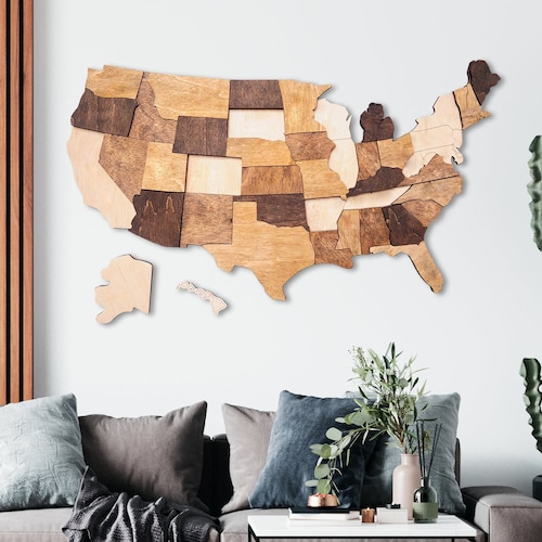 Wood Map of United States Large Wooden Wall Art US Map | Etsy