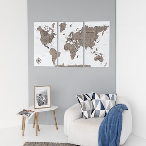 World Map Wall Art 5th Anniversary Gift, Wood Map Apartment Decor ...
