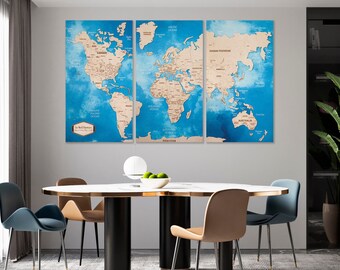 3 Panel World Map | Etsy