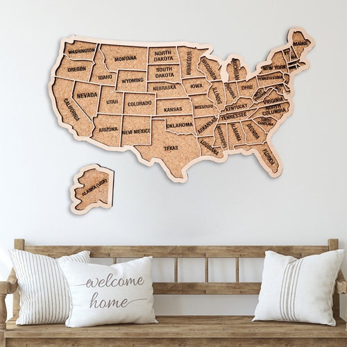 Wood Map of United States Large Wooden Wall Art US Map | Etsy