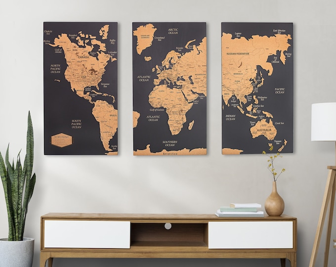 High Detail 3D Gold World Map Travel Wall Art Map, Feature Wall ...
