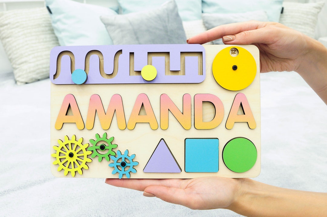 Personalized Busy Board Wooden Name Puzzle Baby Learning Board ...