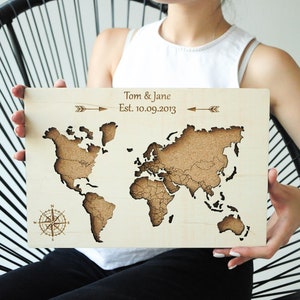 Push Pin Cork Travel World Map for Couples Gifts, Wooden Relationship ...