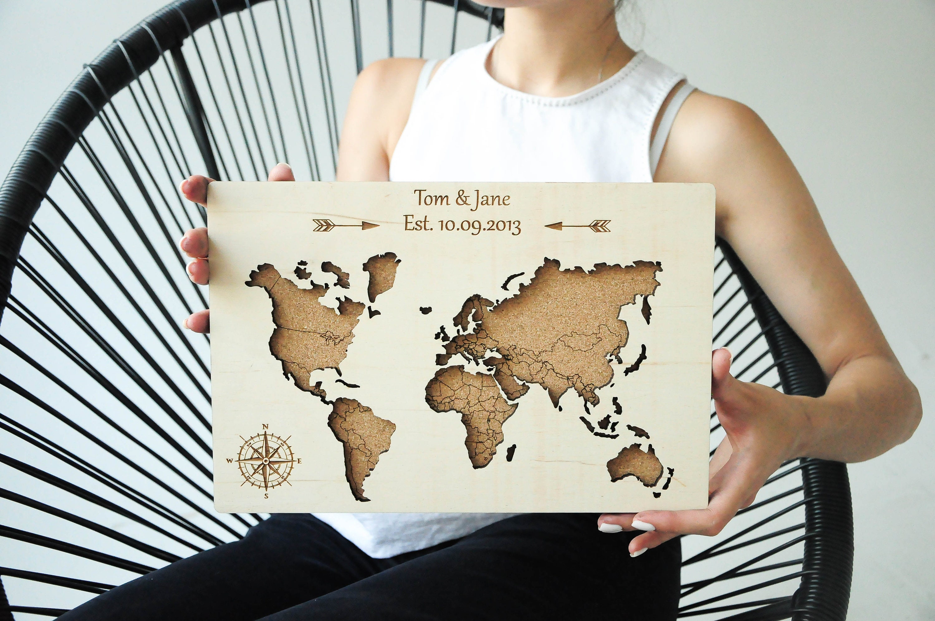Push Pin Cork Travel World Map for Couples Gifts Wooden - Etsy