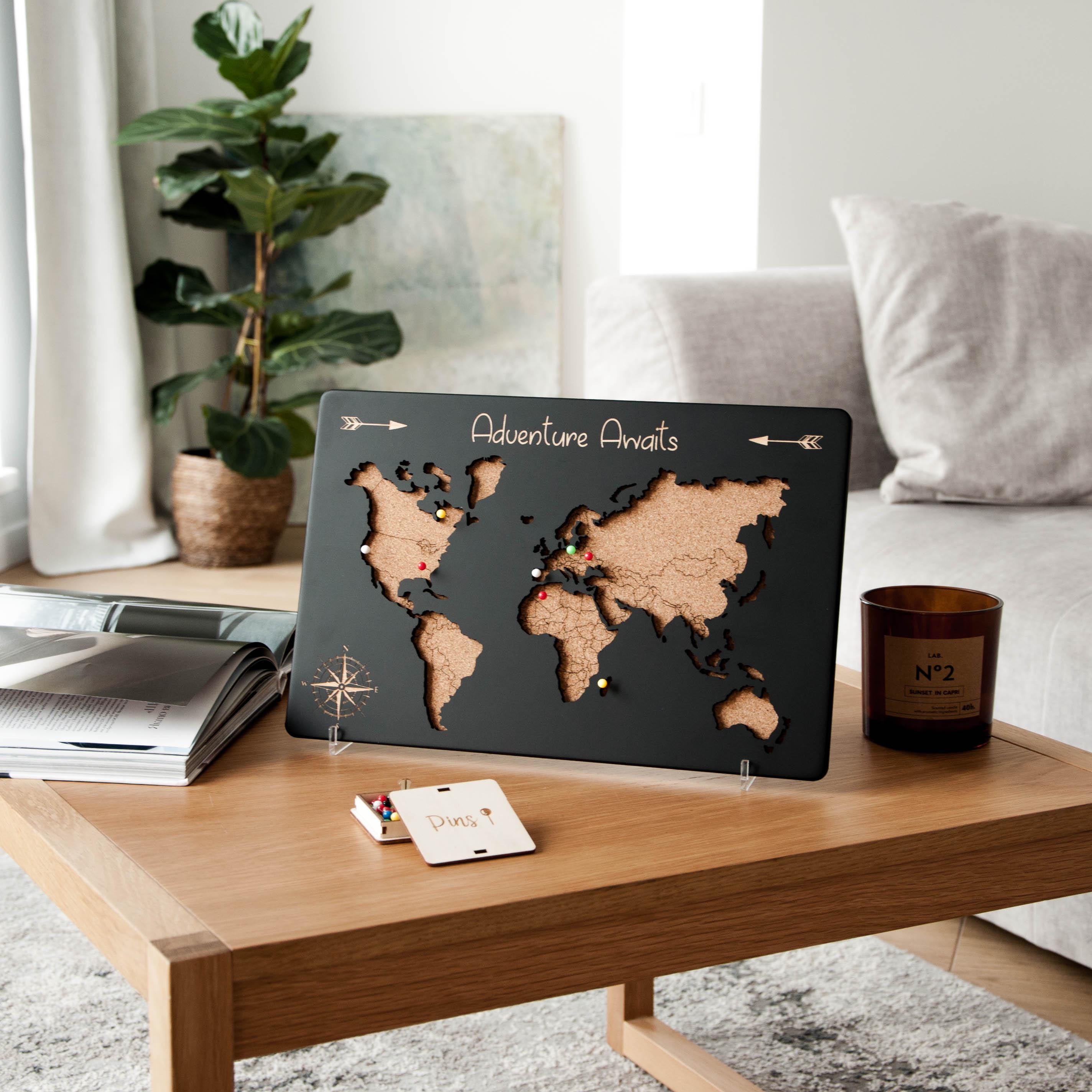 Push Pin World Map With Pins, Couples Travel Map Pin Board, Home ...