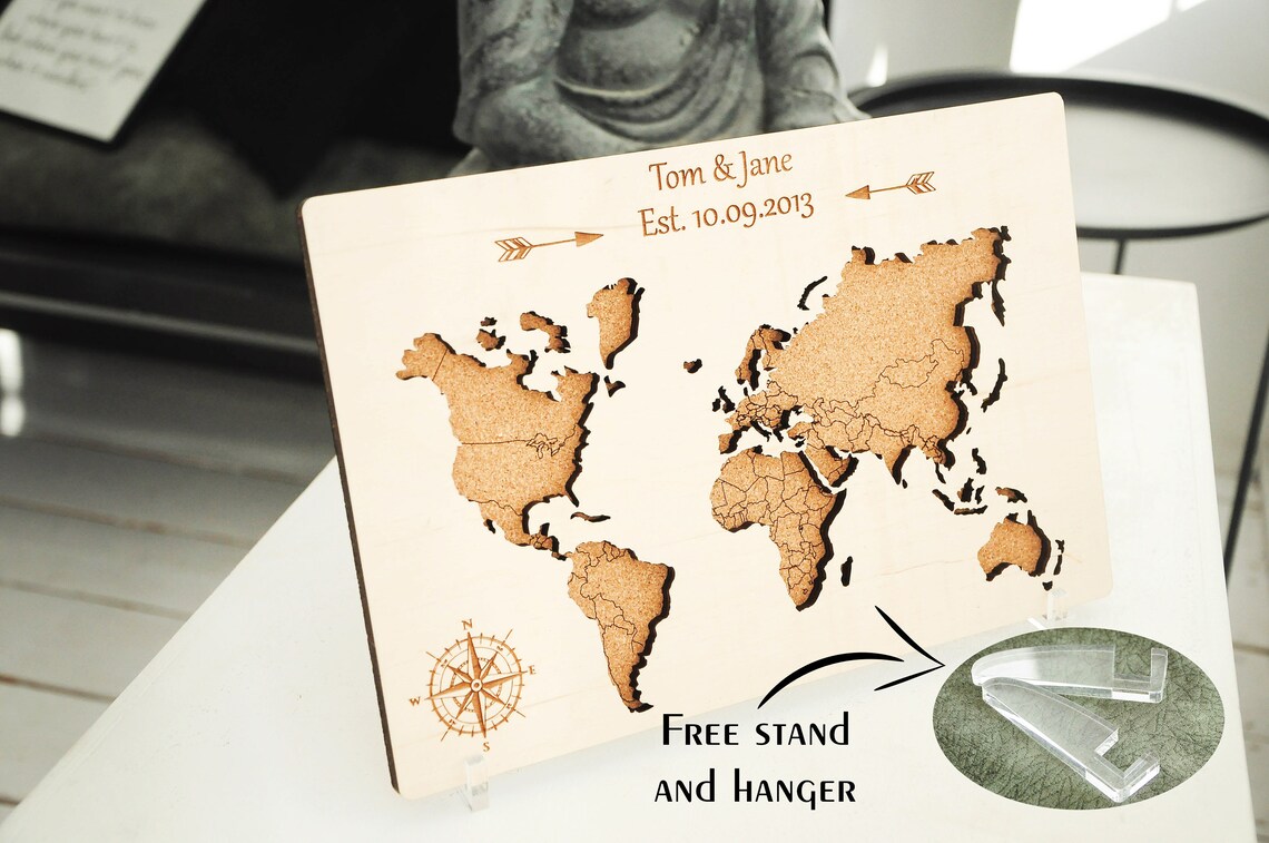 Cork Map of the World Map Push Pin, Wooden World Map Pin Board, World ...